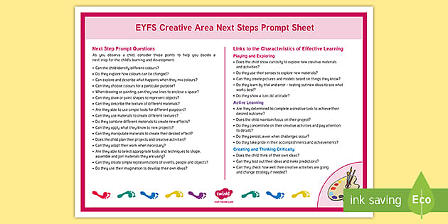EYFS Creative Area Reception FS2 Next Steps Prompt Poster
