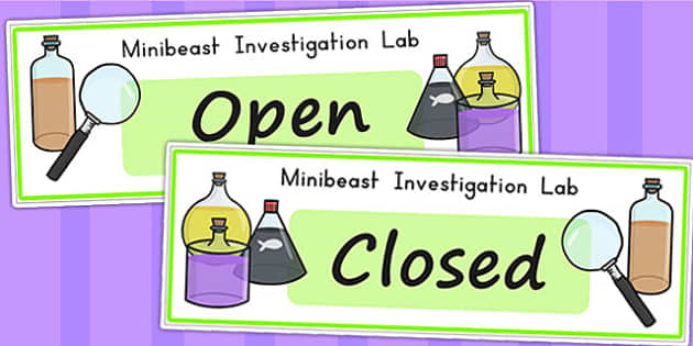 Minibeasts Investigation Lab Open Closed Signs - Twinkl