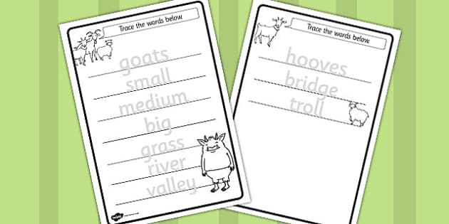 The Three Billy Goats Gruff Trace the Words Worksheets - sheet
