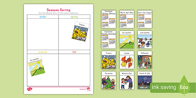 Four Seasons Worksheet - Weather and Seasons Activities