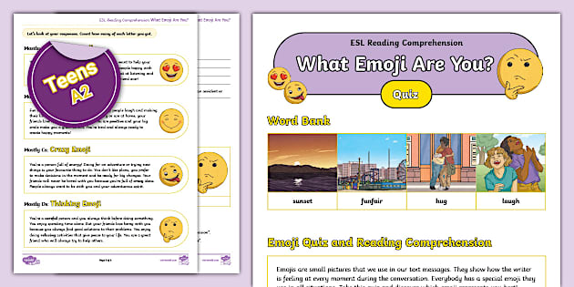 😊 ESL Reading Comprehension Quiz: What Emoji Are You? Twinkl