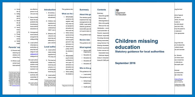 Children Missing in Education: Statutory Guidance - Twinkl