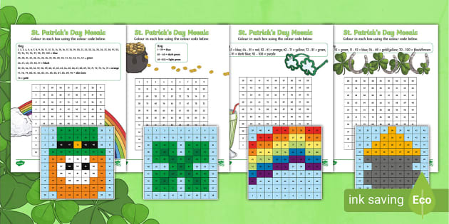 St. Patrick's Day 1-100 Number Hunt Math Mosaics - St. Patrick's Day ...