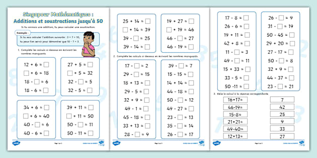 Singapour Mathématiques : Additions et soustractions jusqu'à 50