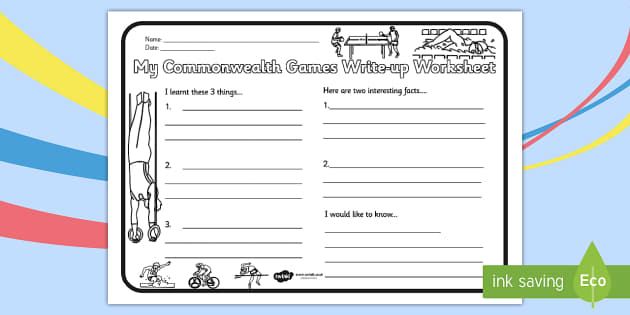 The Commonwealth Games Write Up Worksheet