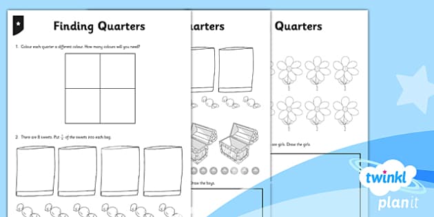 PlanIt Maths Y1 Fractions Finding Quarters Differentiated Home Learning