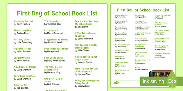 First Day of School Book List (teacher made) - Twinkl