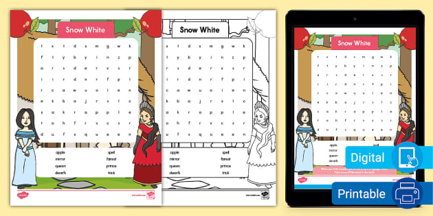 Snow White Fairy Tale Word Search For K 2nd Grade Twinkl
