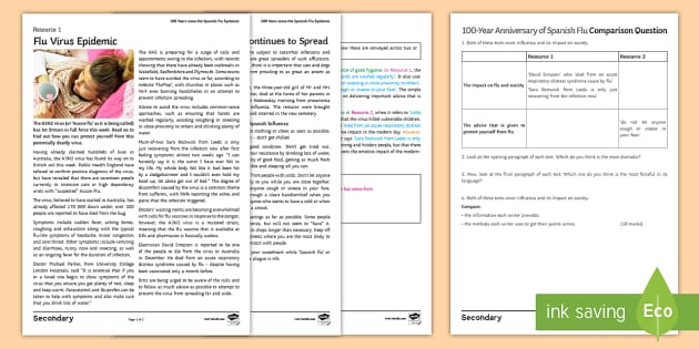 GCSE Non-Fiction Comparison Question Pack: Spanish Flu