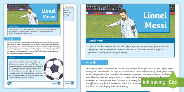 Reading Comprehension Homework Week 2 Lionel Messi 3rd/4th Class