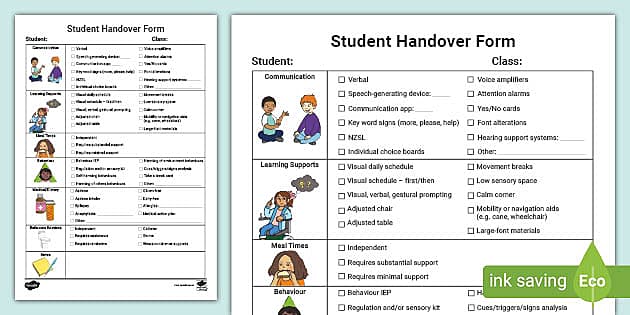 Student Support Needs Handover Form