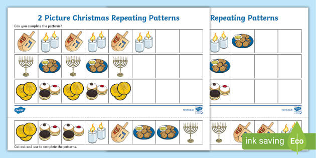 Hanukkah Pictures Repeating Patterns Activity Sheets