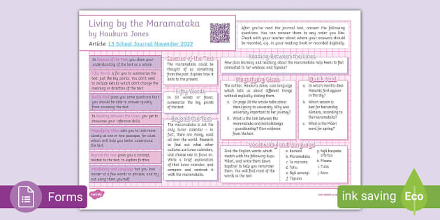 Level 3 November 2022 Journal: Living by the Maramataka (Comprehension)