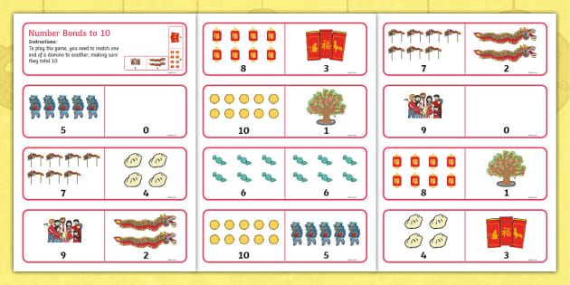 Chinese New Year Number Bonds to 10 Dominoes (teacher made)
