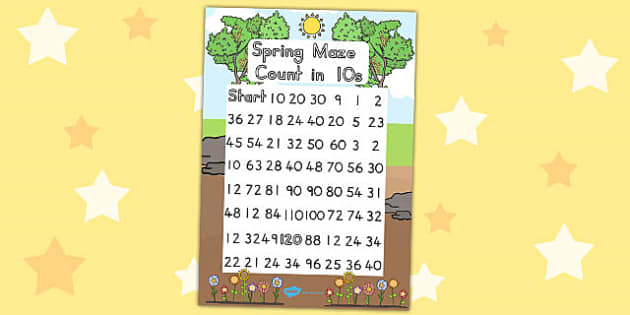 FREE! - Spring Counting in 10s Maze Worksheet (teacher made)