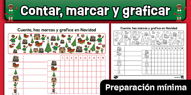 Actividad navideña de contar, hacer marcas y graficar para primer grado