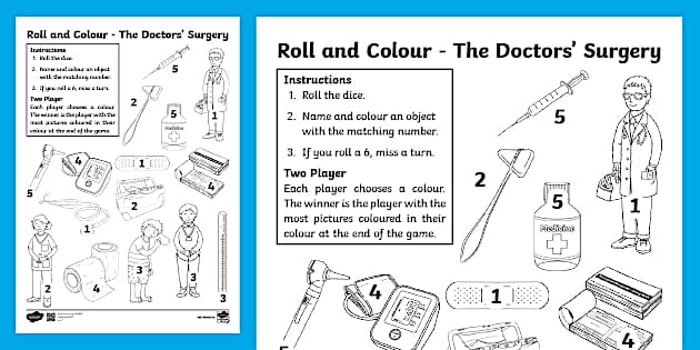 The Doctors' Surgery Roll and Colour Game Worksheet