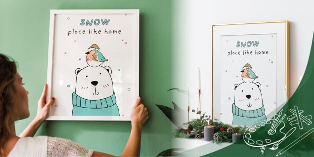 Snow Place Like Home Polar Bear Winter Pastel Colours Poster