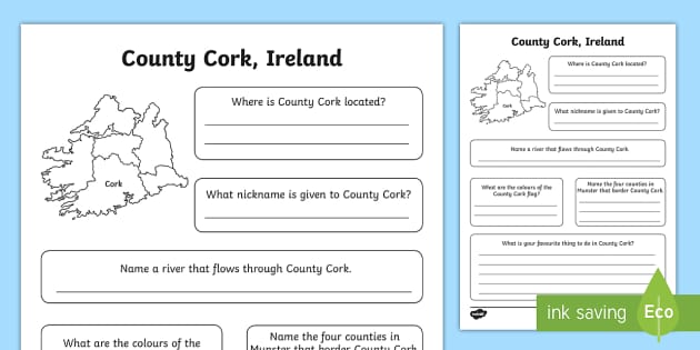 County Cork Map and Questions Worksheet