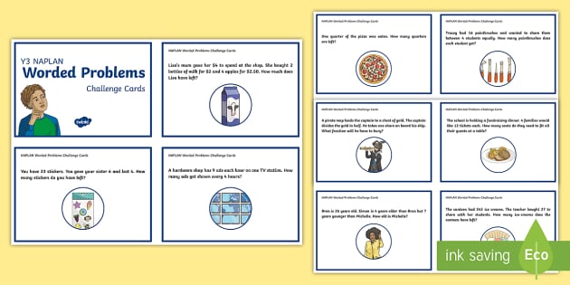Year 3 NAPLAN Challenge Cards | Worded Problems - Twinkl