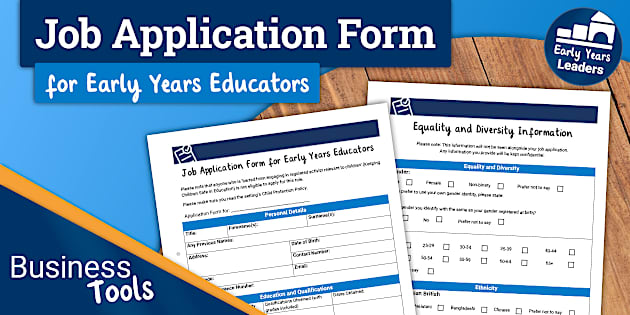 Job Application Form for Early Years Educators