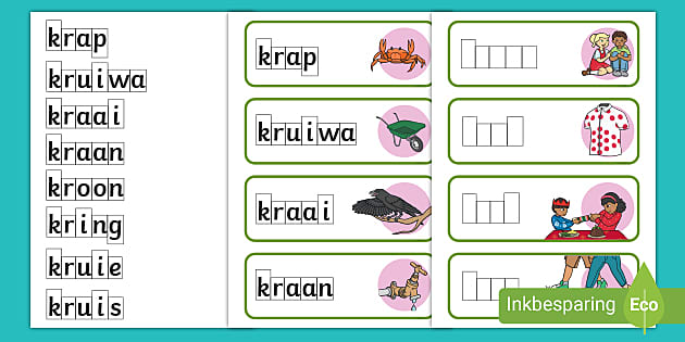 Bou Woorde Met Beginklanke -kr, -tr, -dr en -fr Woordkaarte