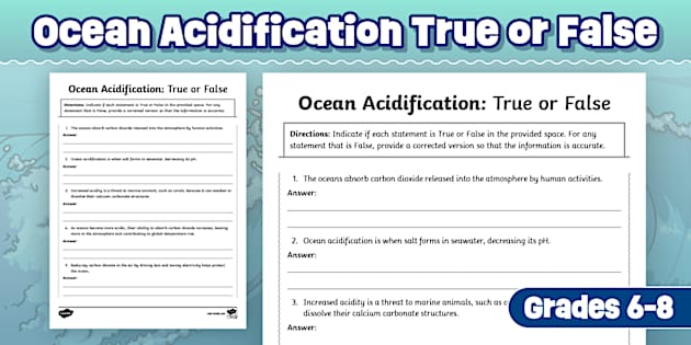 Ocean Acidification True or False Worksheet for 6th-8th Grade