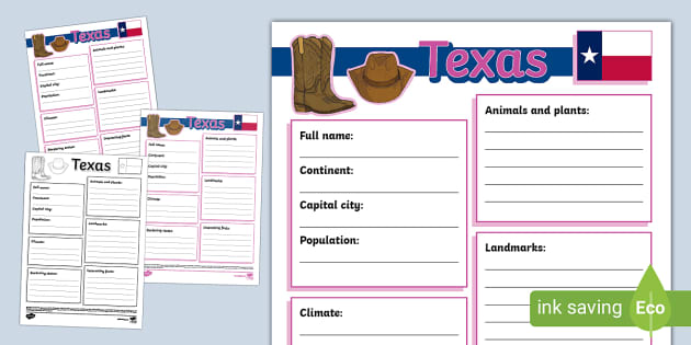Texas Fact File Template (Hecho por educadores) - Twinkl