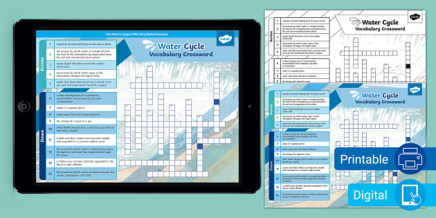 Water Cycle Vocabulary Crossword for 6th-8th Grade - Twinkl