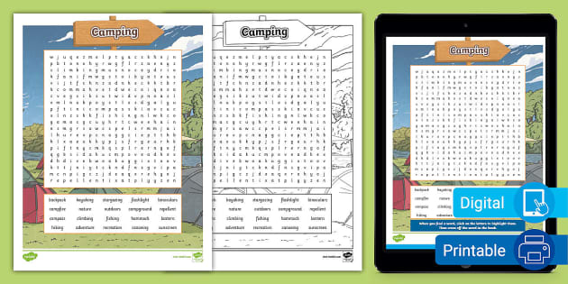 Camping Word Search for 6th-8th Grade (Hecho por educadores)