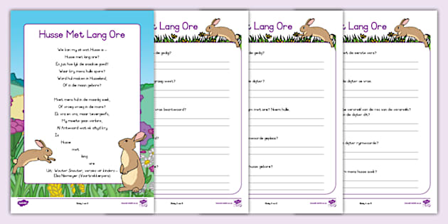 Husse met lang ore. Gedig (teacher made) - Twinkl