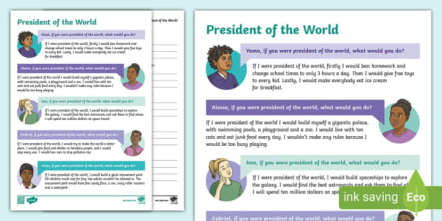 President of the World - ESL Reading and Writing Worksheet