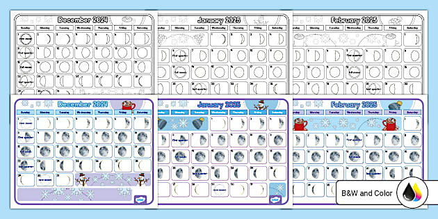 2024-2025 Winter Moon Phases Calendars - Twinkl