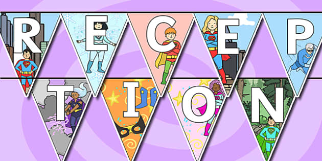 👉 Welcome to Reception Bunting Superhero Themed - Twinkl