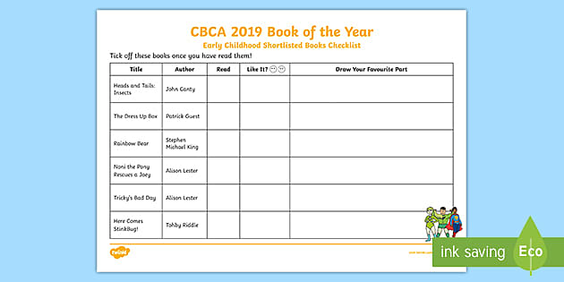 CBCA Book Week 2019 Junior Reading Checklist - Twinkl