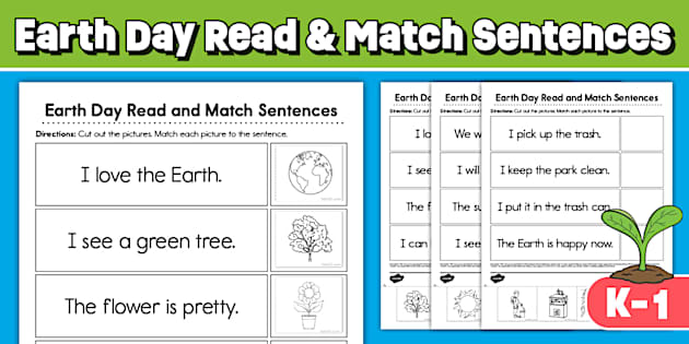 Earth Day Read and Match Sentences Cut and Paste Worksheets