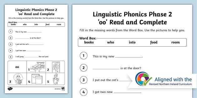 Linguistic Phonics Phase 2 Read Complete 'oo' Activity Sheet