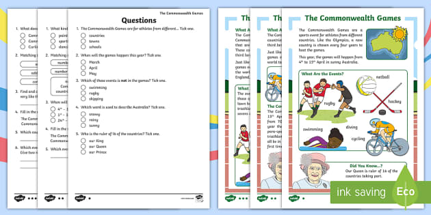 KS1 The Commonwealth Games Differentiated Reading Comprehension Activity