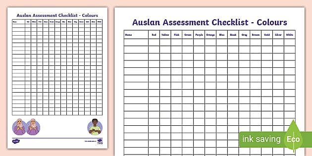 Auslan Colours Assessment Checklist