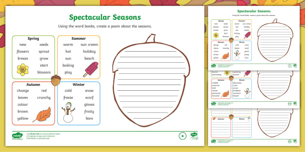 Little Acorns Spectacular Seasons Poetry Differentiated Worksheet ...