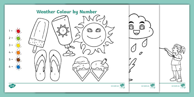 Weather Colour by Number Activity Sheets - Twinkl