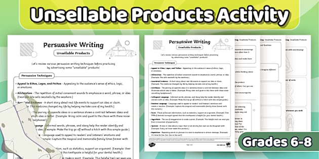 After-Testing Unsellable Products Persuasive Writing Activity for 6th ...