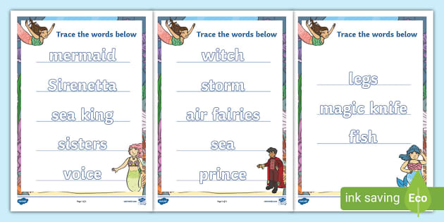 TAS The Little Mermaid Trace the Words Worksheet - Twinkl