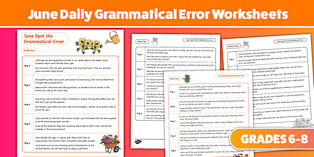 June Spot the Grammatical Error Worksheet for 6th-8th Grade