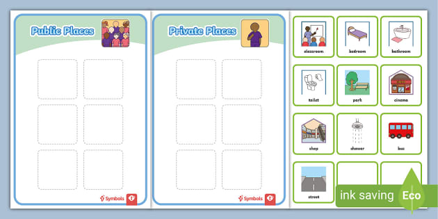 Twinkl Symbols: Public and Private Places Sorting Activity