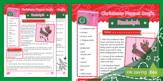 Christmas Puppet Craft: Rudolph (teacher made) - Twinkl