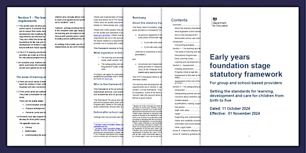 Summary of the Early Years Foundation Stage (EYFS): Regulatory Changes for