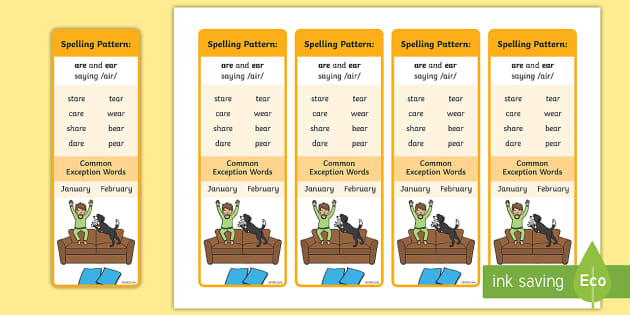 'ear' and 'are' saying /air/ Spelling Bookmarks - Twinkl