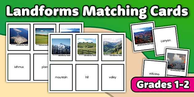 Landforms Word & Picture Matching Cards for 1st-2nd Grade