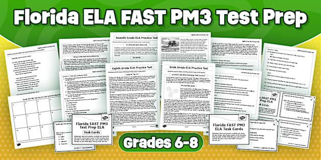 Middle School ELA Practice Tests & Task Cards | Florida FAST PM3 Test Prep